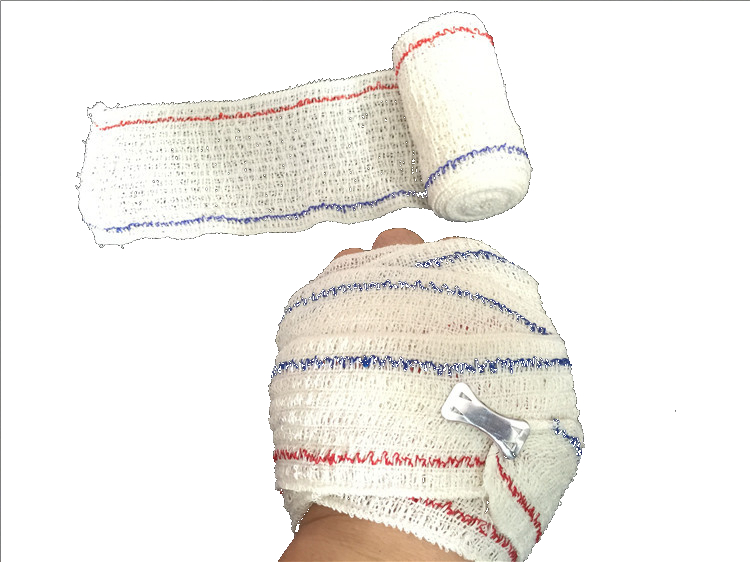 Red Blue Thread Spandex Elastic Crepe Bandages for Hospital
